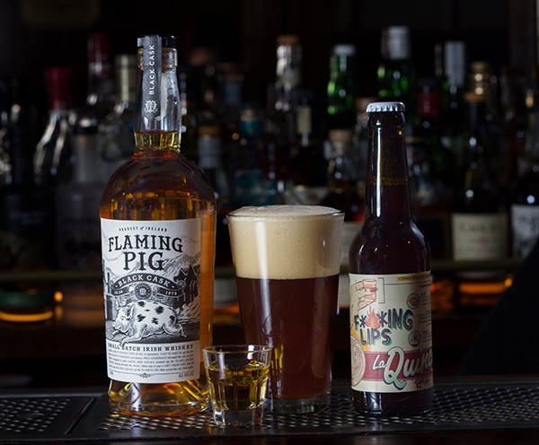 Flaming Pig Irish Whiskey y La Quince Brewing Company